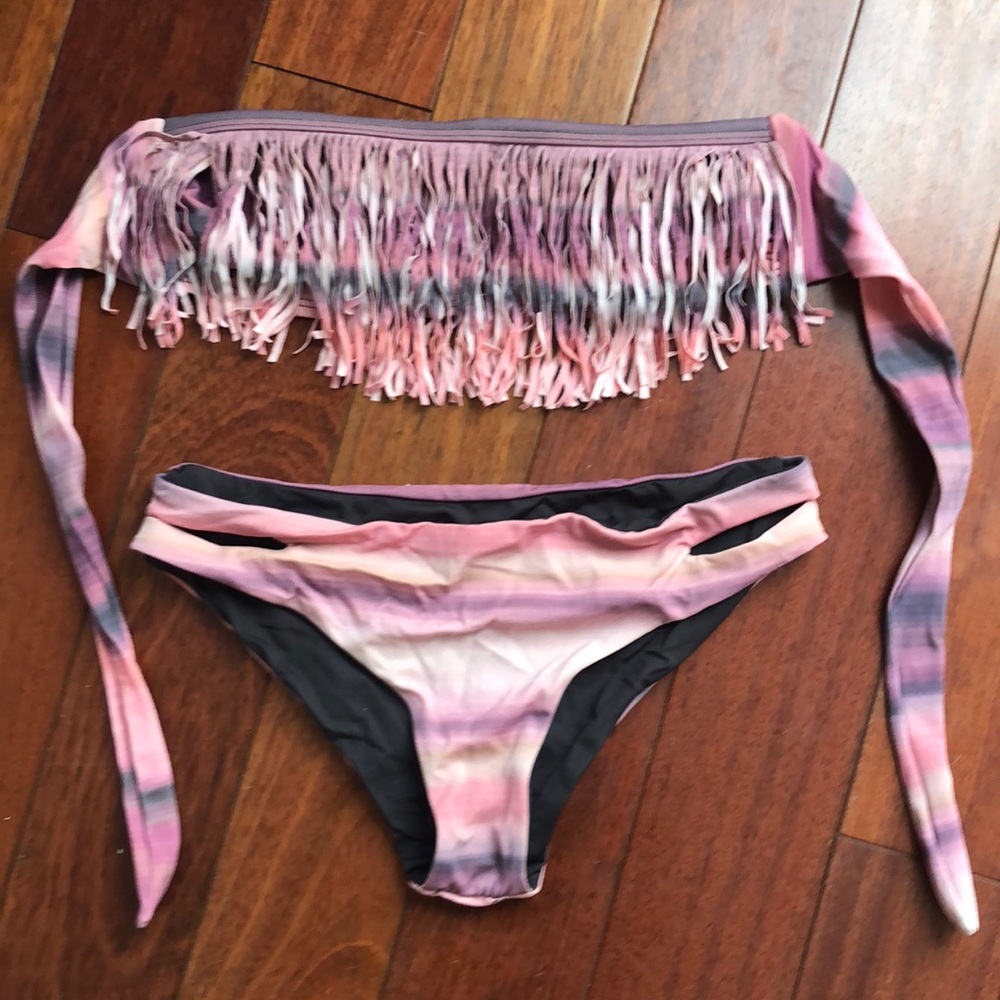 Fringe Bikini With Reversible Bottom - Gem